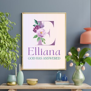 Custom Girls Room Name Sign PERSONALIZED Elliana Baby Name Meaning Wall ...