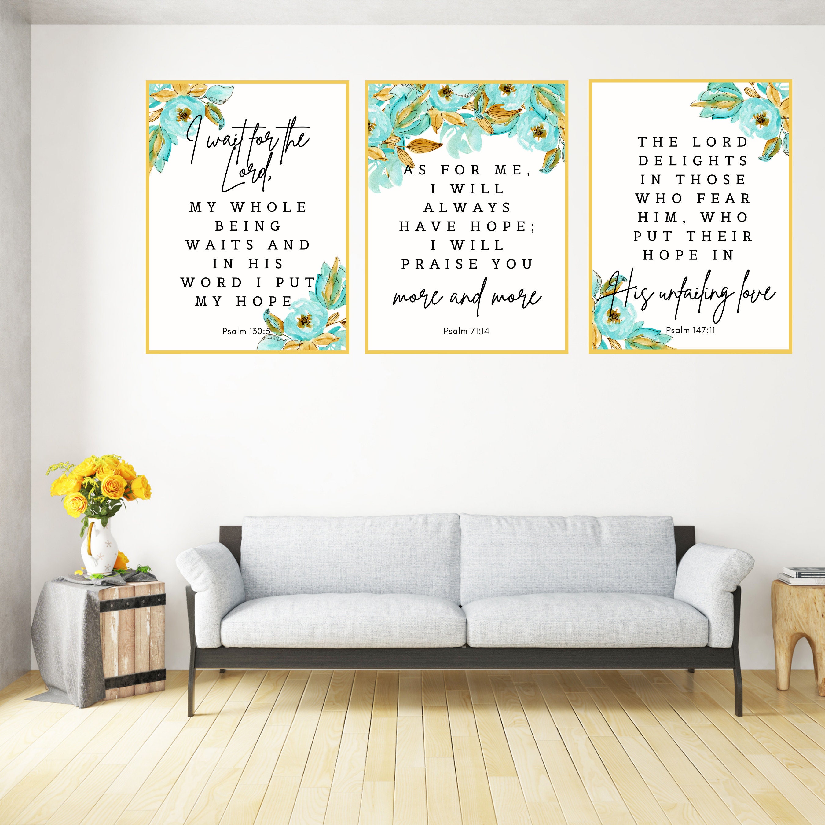 Set of 3 Bible Verse Wall Art, Bible Quote Print, Scripture Wall Art ...