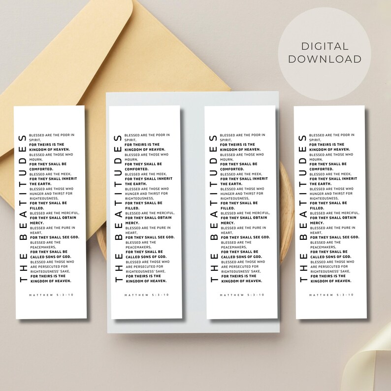 The Beatitudes Bookmark: Bible Verse Christian Gift (digital Download ...