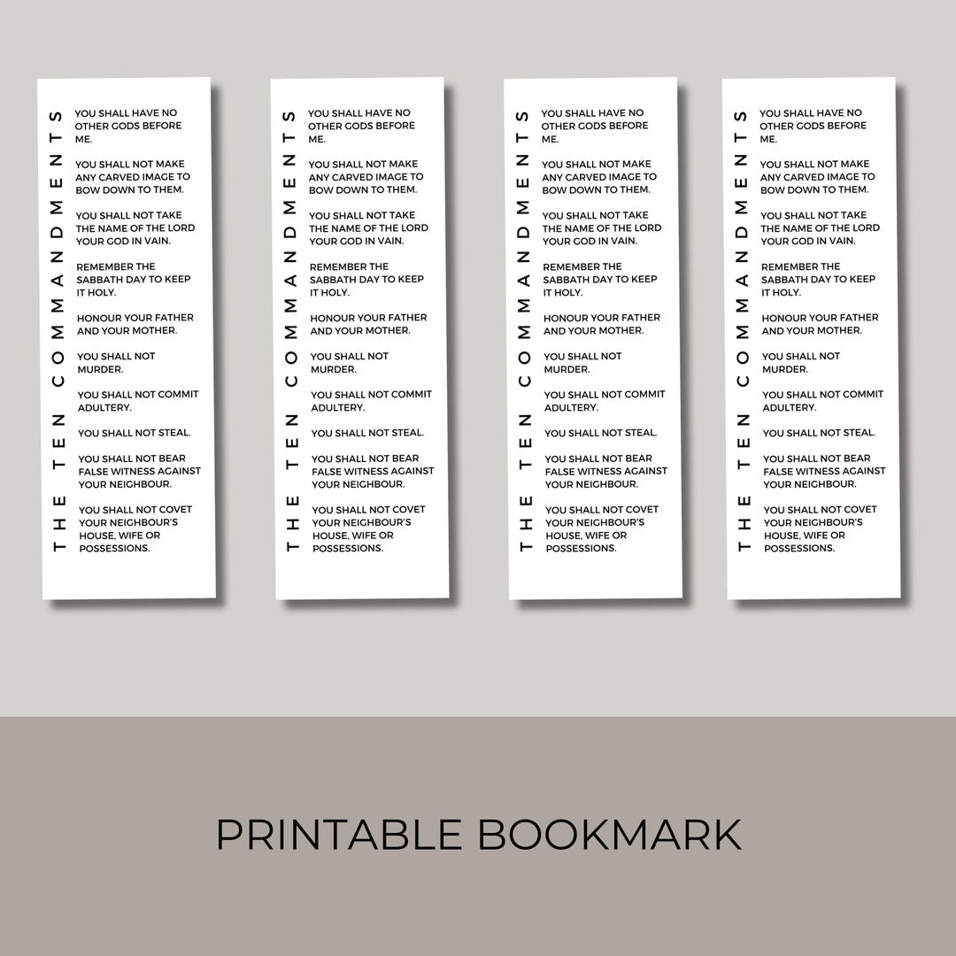 Ten Commandments Bookmark: Christian Bible Verse Gift (digital Download ...