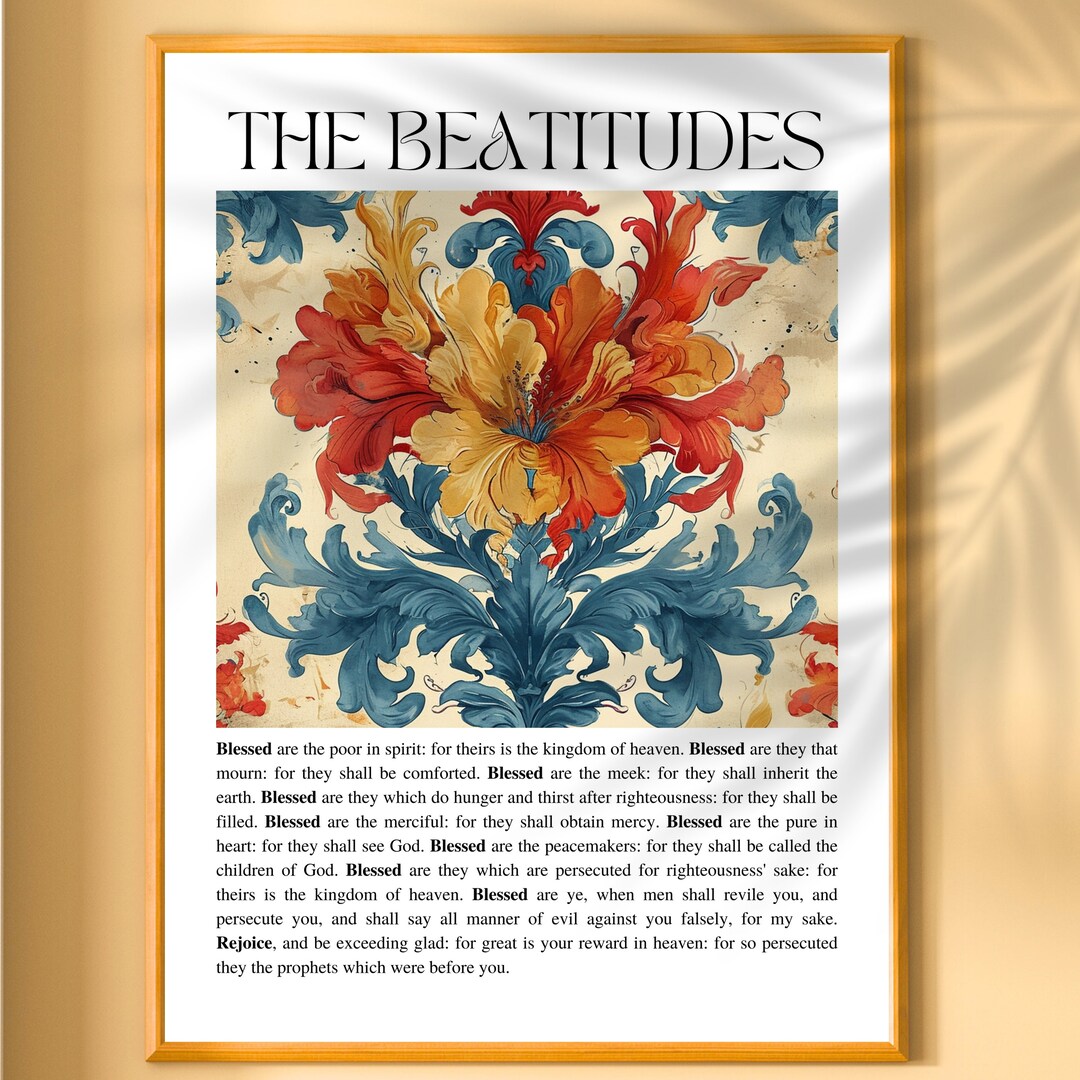 The Beatitudes Bible Wall Art, Floral Scripture Prints, Christian ...