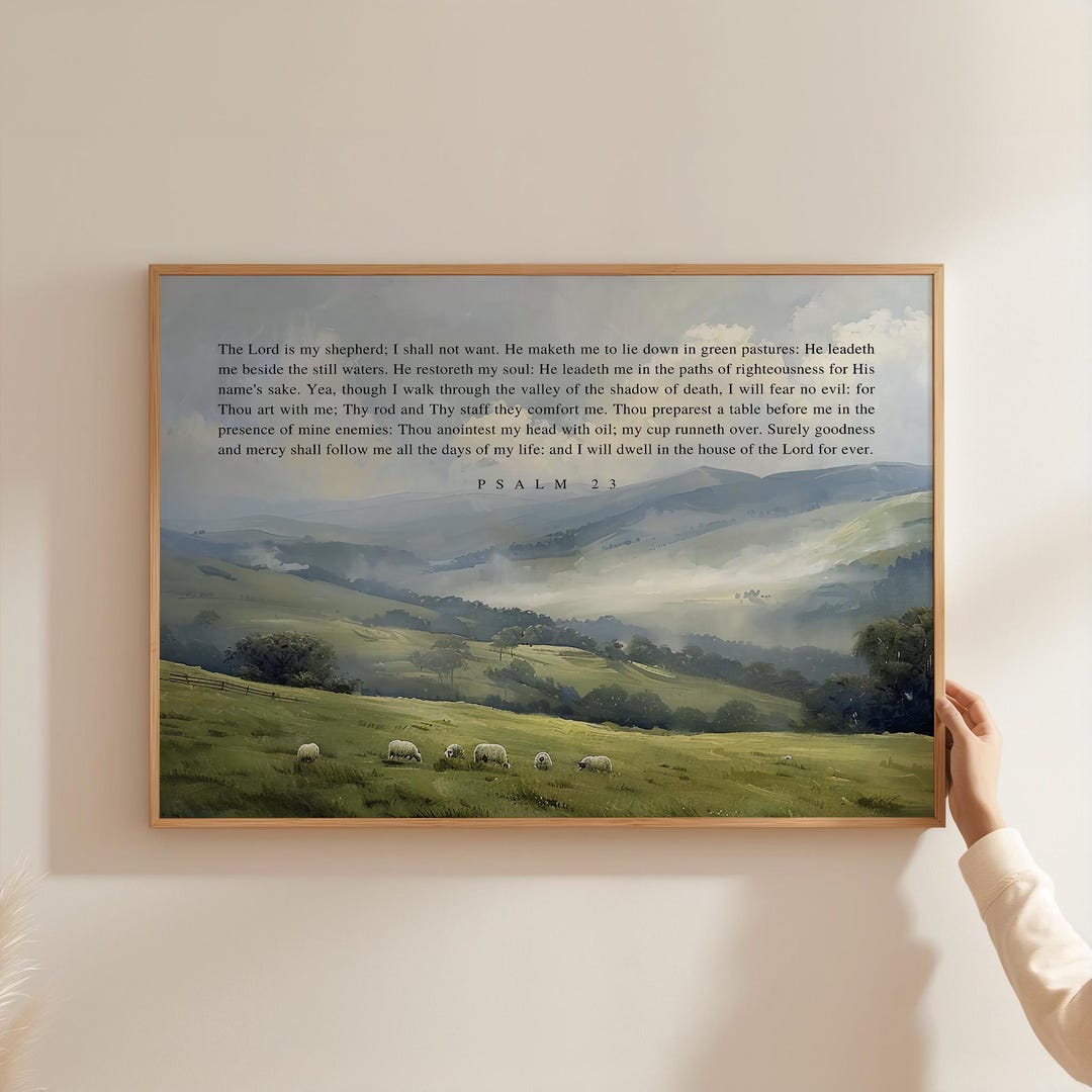 Psalm 23 KJV Scripture Print: Christian Pastoral Landscape (digital ...
