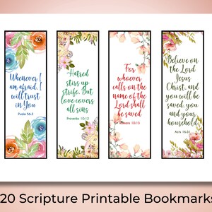 20 Floral Scripture Printable Bookmark, Bible Verse Bookmark, Christian ...