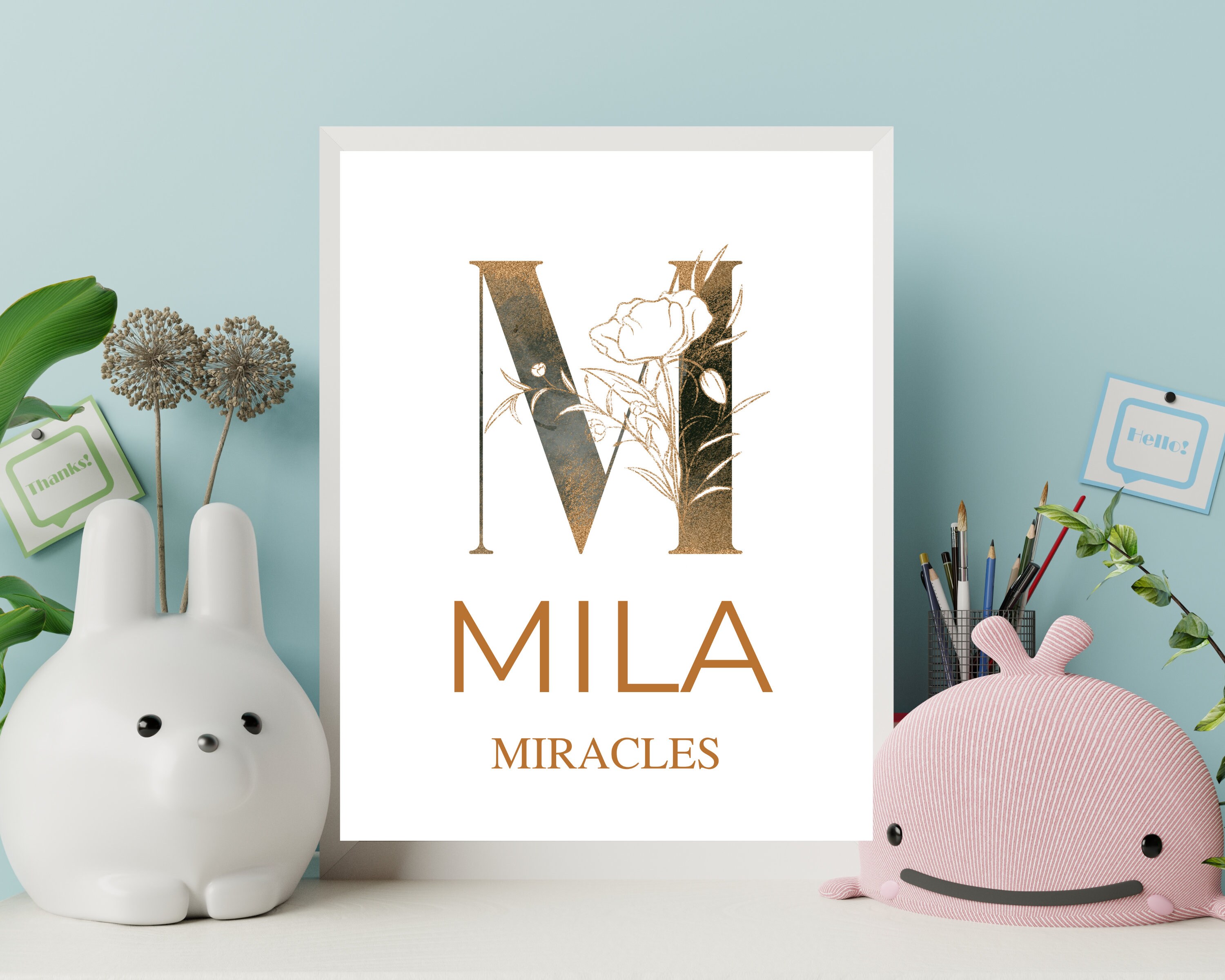 Mila Baby Name Wall Art Nursery Wall Décor Girls Room Printable Newborn ...