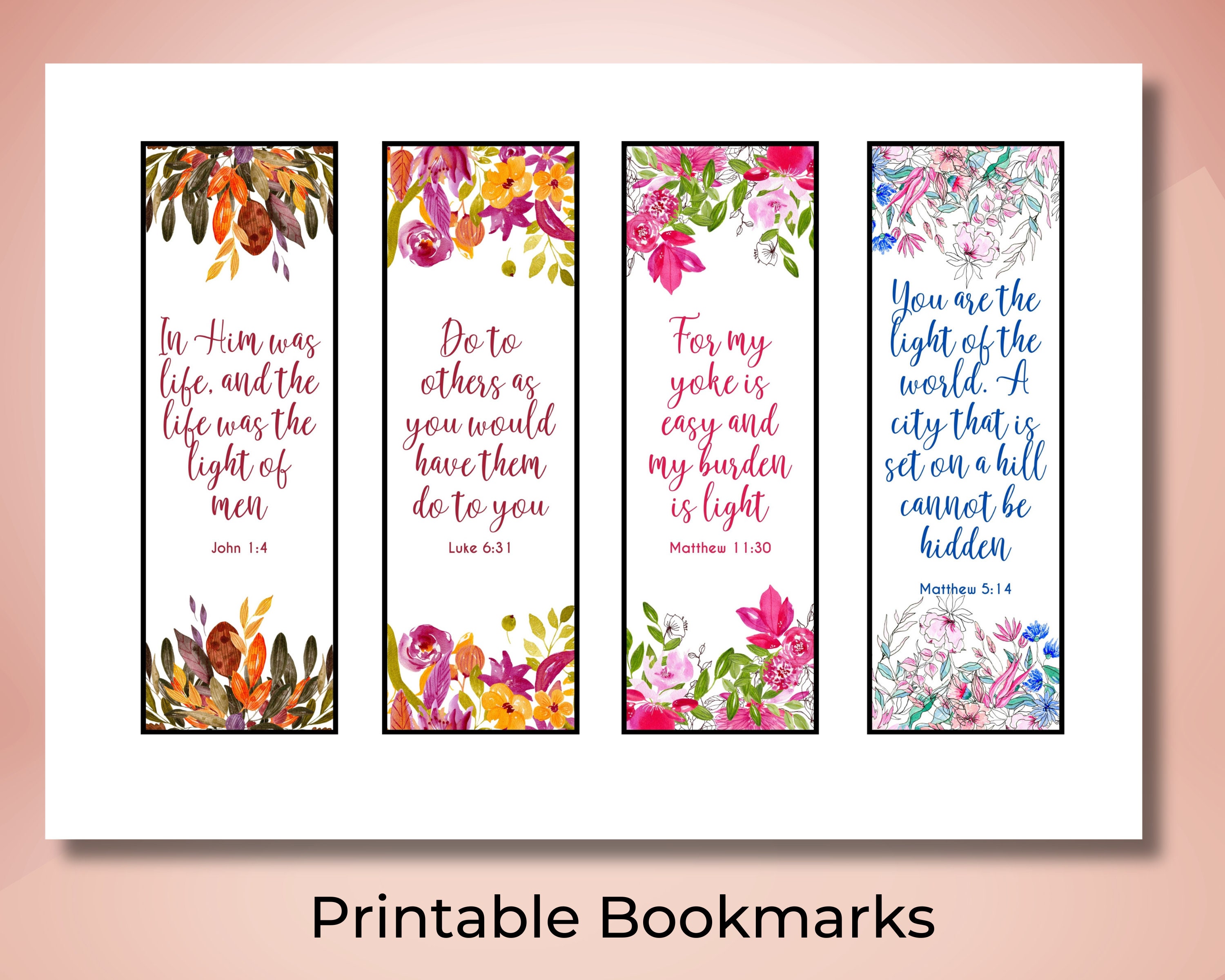 Floral Scripture Bookmarks: Watercolor Bible Verse Prints (digital ...