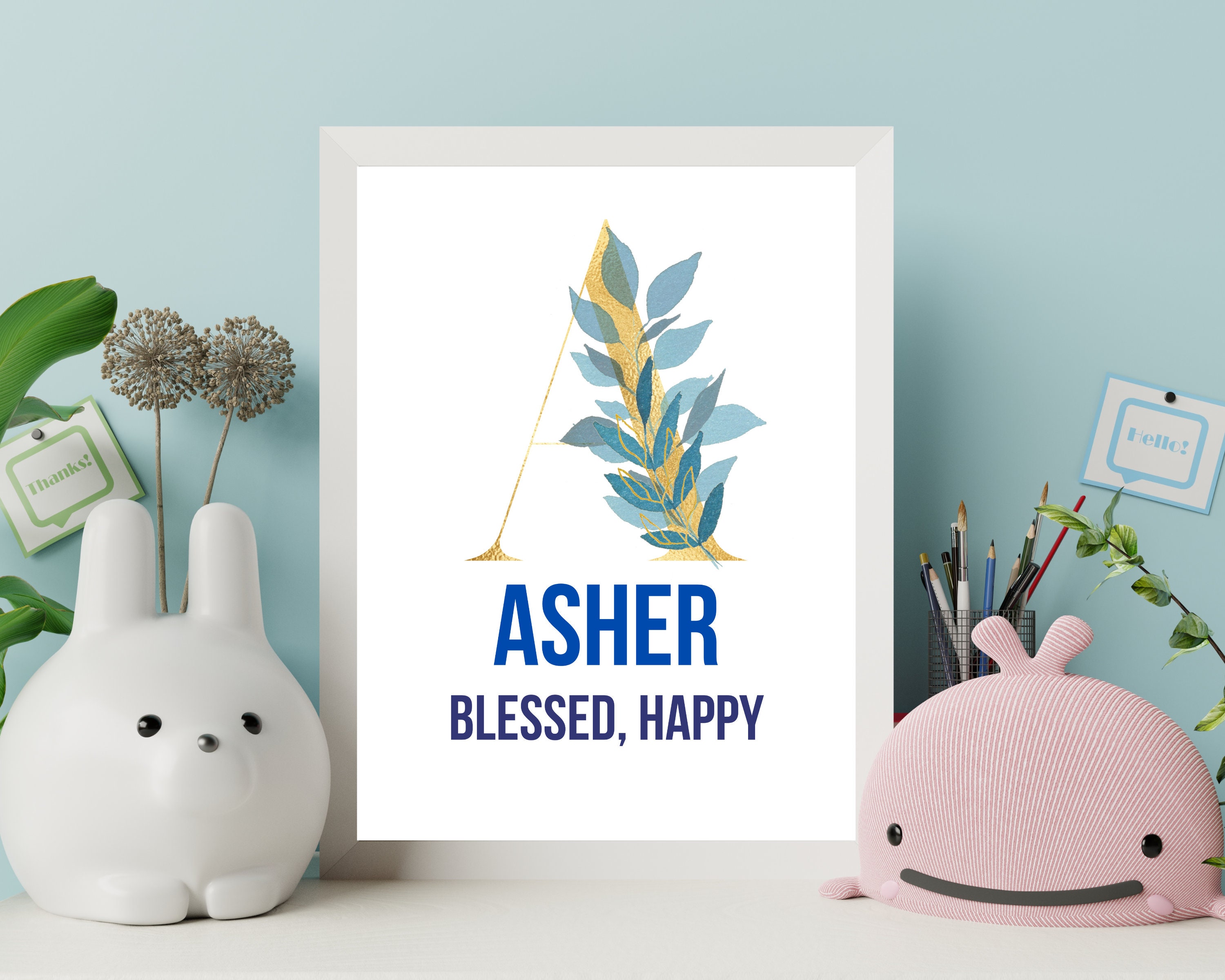 Asher Name Meaning Wall Art Printable Baby Dedication Gift | Etsy