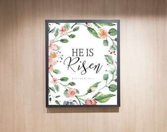 He is Risen Matthew 28:6 Easter Printable Wall Art Easter - Etsy