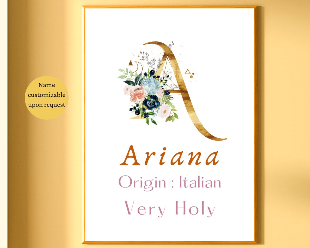 Customizable Ariana Name Meaning Wall Art Printable, Baby Shower Gift ...