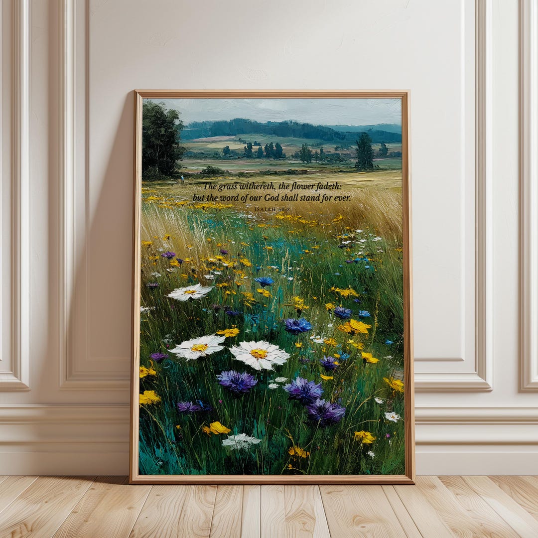 Isaiah 40:8 Bible Verse Wall Art, Wildflower Field Scripture Printable ...