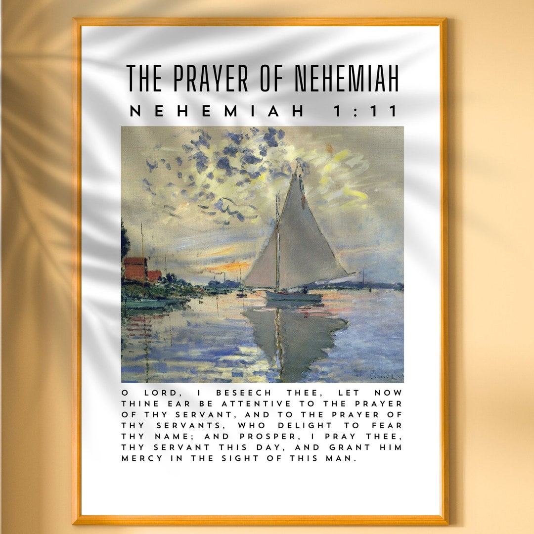 The Prayer of Nehemiah Bible Verse Poster Vintage Wall Print Scripture ...