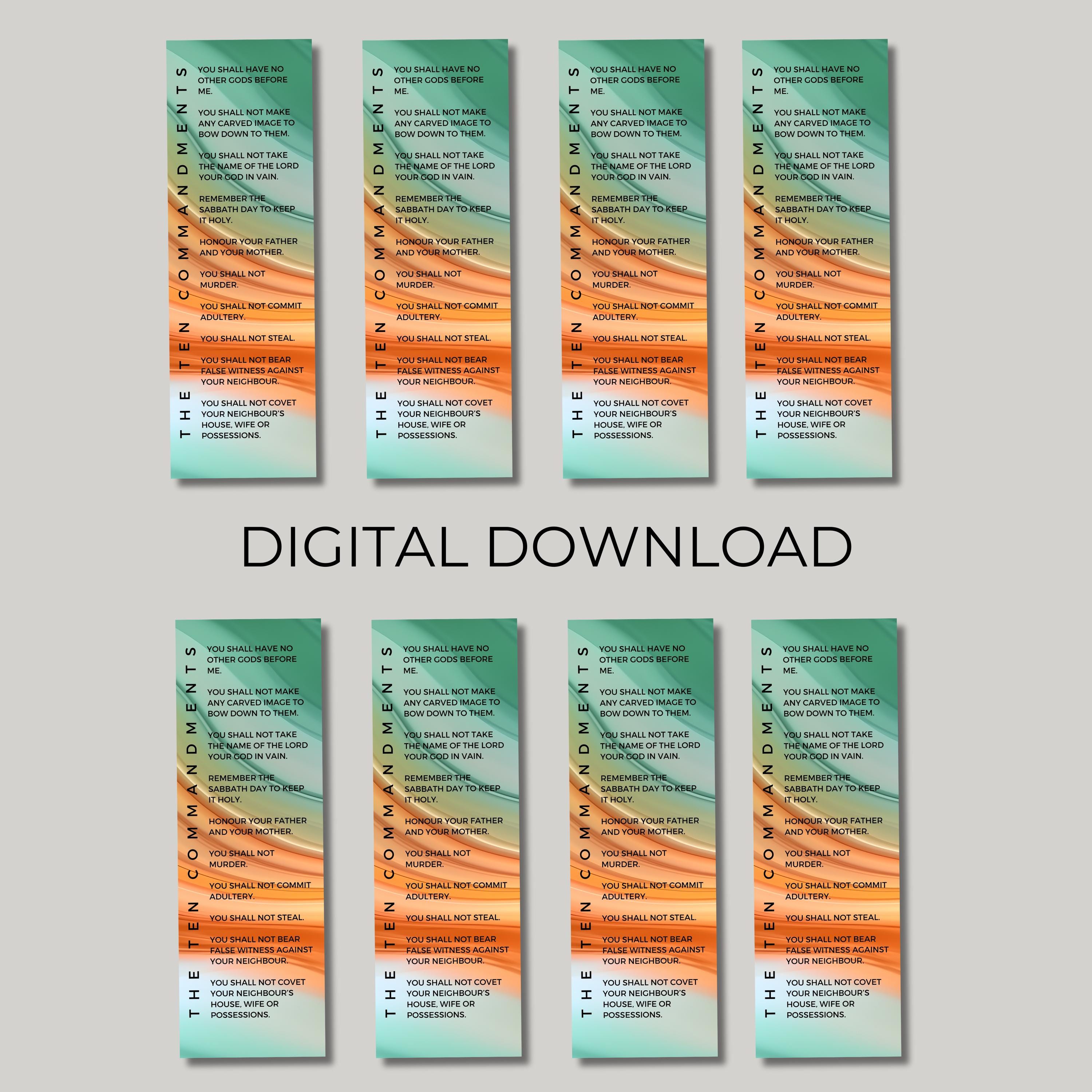 Ten Commandments Bookmark Printable, Bible Verse Bookmark for Kids ...