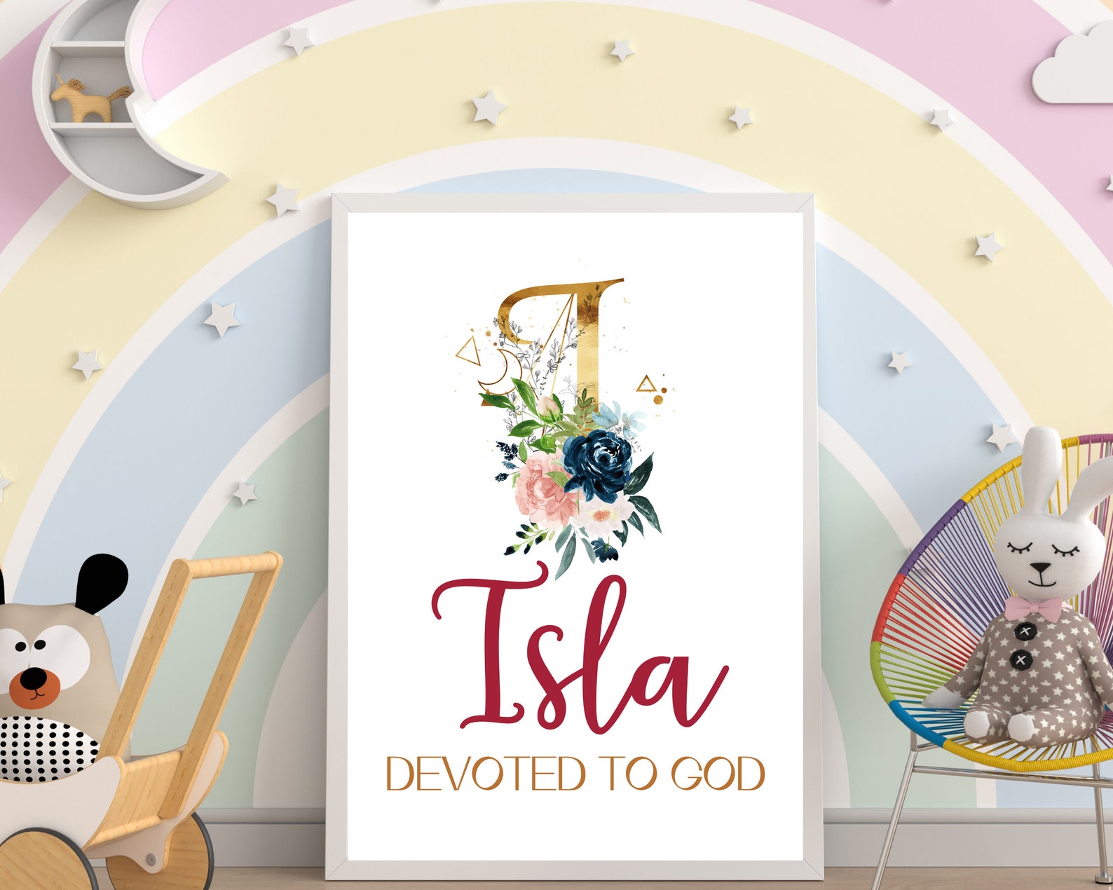 Customizable Nursery Wall Decor Isla Name Meaning Art - Etsy