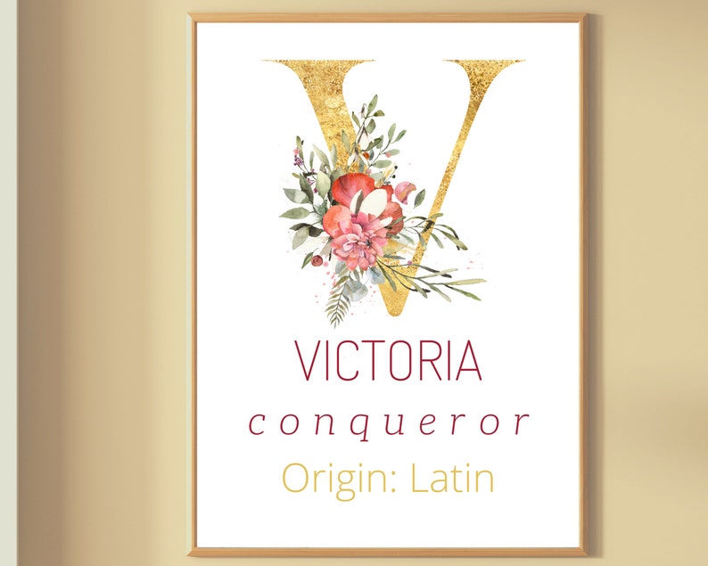 Baby Name Meaning Print Victoria Girl Wall Art Nursery Room | Etsy
