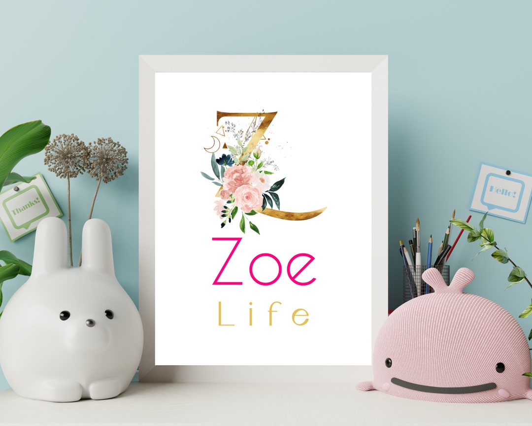 Personalized Name and Letter Print Zoe Name Meaning Wall Art Printable ...