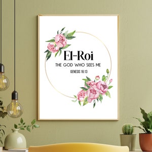 El Roi Floral Wall Art: Hebrew Name of God Scripture Print (digital ...
