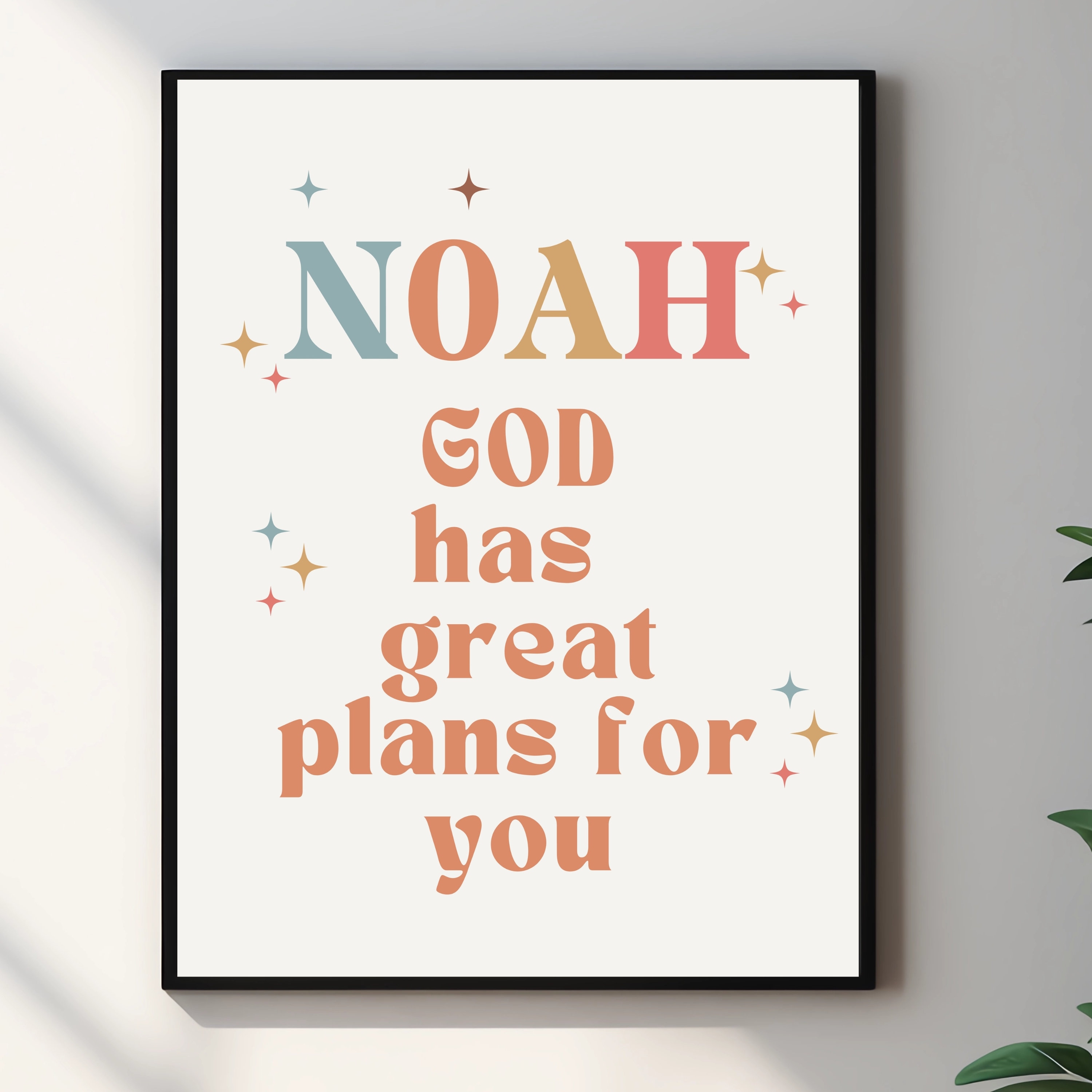 Noah Name With Bible Verse Wall Art Printable Nursery Room Wall Art ...
