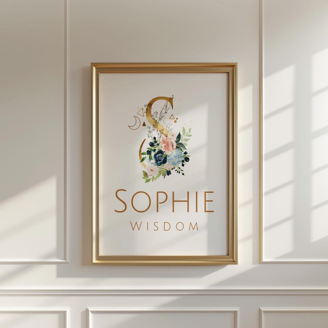 Personalized Sophie Name Print: Gold Floral S Monogram, Christian ...