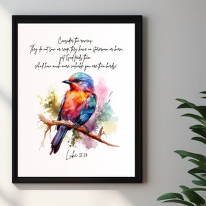 Luke 12:24 Wall Art Printable, Watercolor Christian Wall Art, Christian ...
