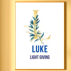 Custom Luke Name Meaning Print, Personalized Luke Gift, Blue Custom ...