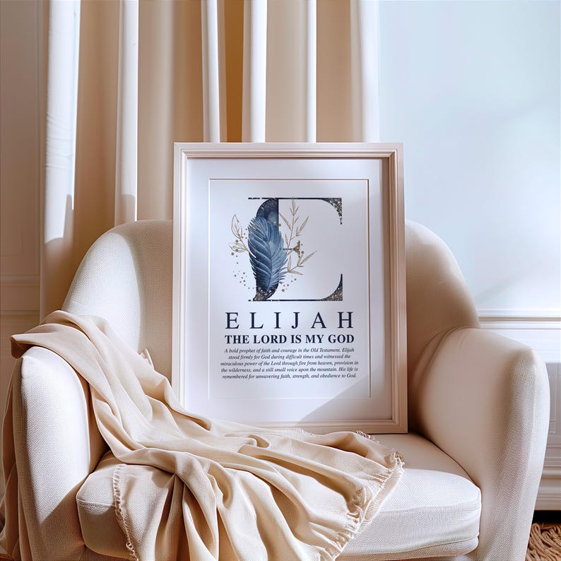 Elijah Name Meaning Wall Art, Christian Boy Nursery Decor, Watercolor ...