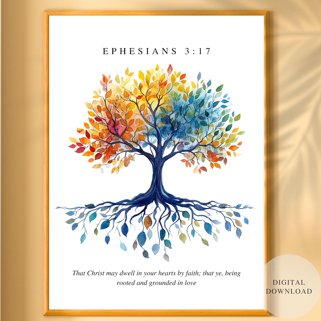 Ephesians 3:17 Tree of Faith Wall Art, Rooted in Love Bible Verse ...