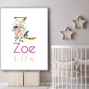 Personalized Name and Letter Print Zoe Name Meaning Wall Art Printable ...