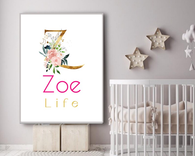 Personalized Name and Letter Print Zoe Name Meaning Wall Art - Etsy
