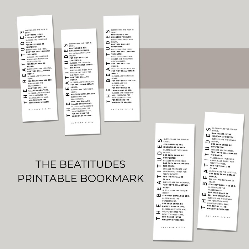 The Beatitudes Bookmark: Bible Verse Christian Gift (digital Download ...