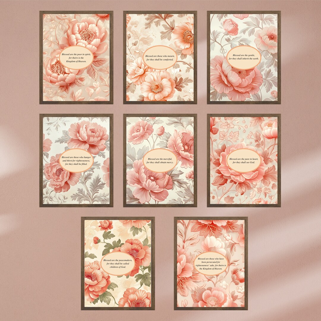 The Beatitudes Set of 8 Christian Digital Wall Art Religious Home Decor ...