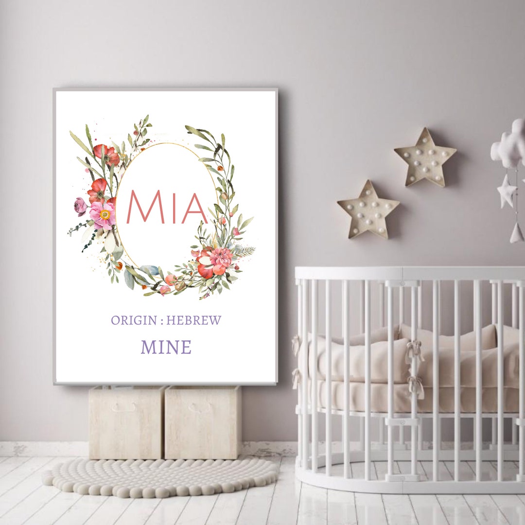 CUSTOMIZABLE Baby Girl Name Wall Art MIA Baby Name Meaning Print ...