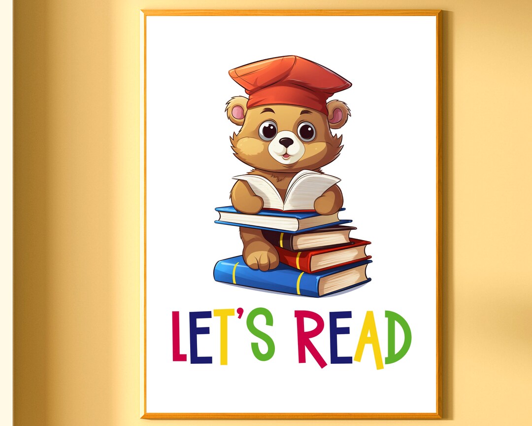 Let's Read Printable for Homeschool Reading Poster Cute Bear Reading ...