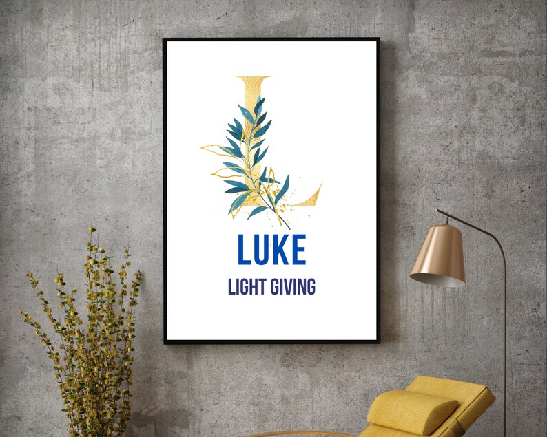 Custom Luke Name Meaning Print, Personalized Luke Gift, Blue Custom ...