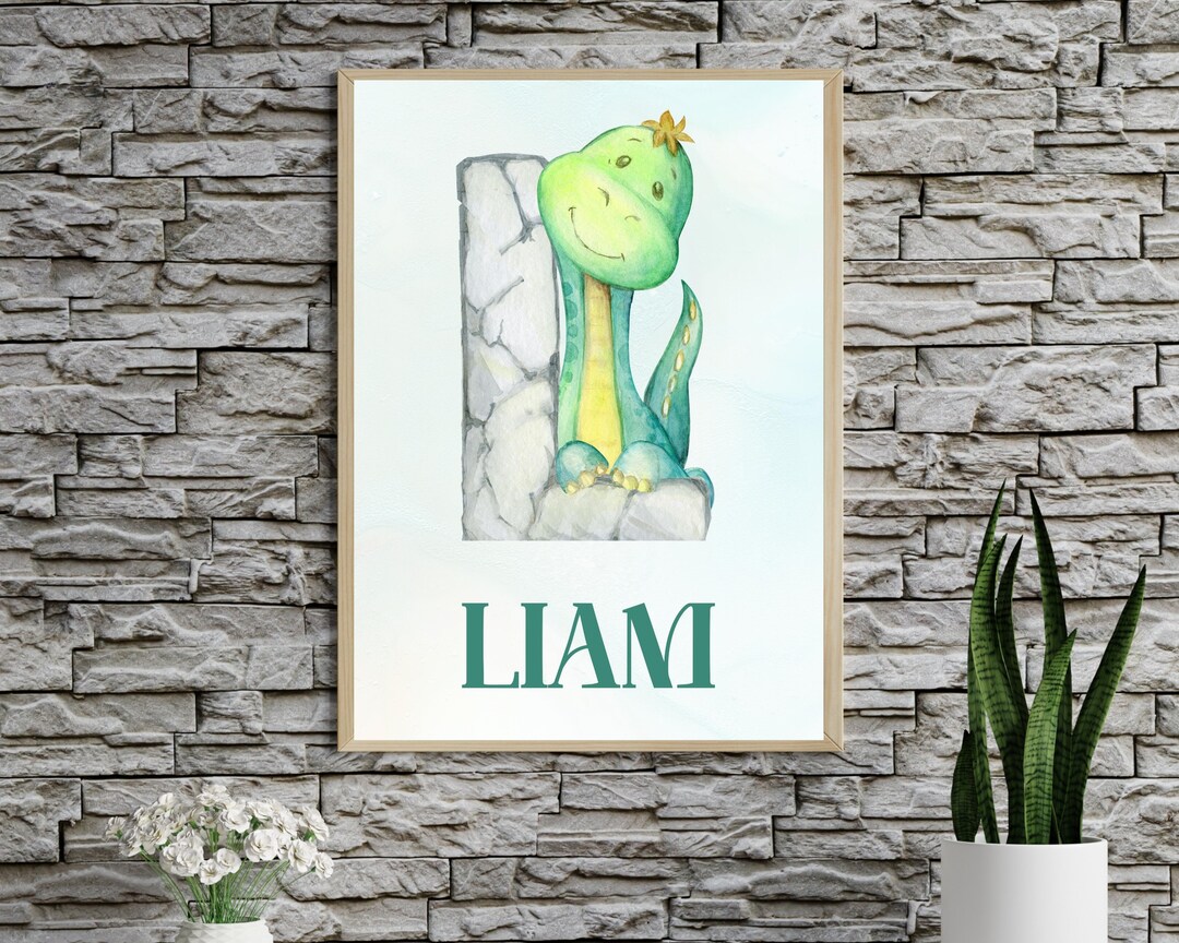 LIAM Nursery Name Sign Cute Dinosaurs Watercolor Nursery Wall - Etsy