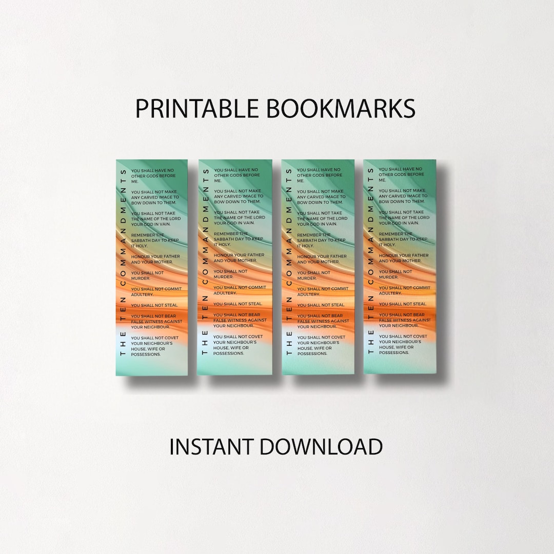 Ten Commandments Bookmark Printable, Bible Verse Bookmark for Kids ...