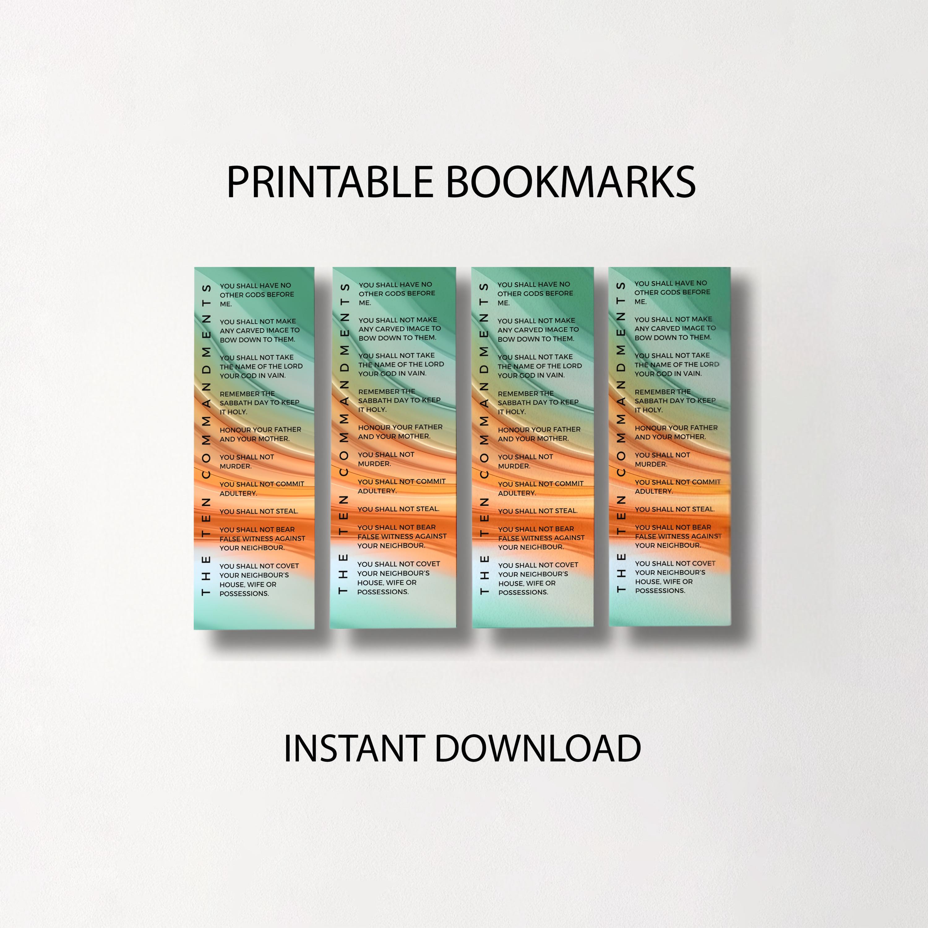 Ten Commandments Bookmark Printable, Bible Verse Bookmark for Kids ...