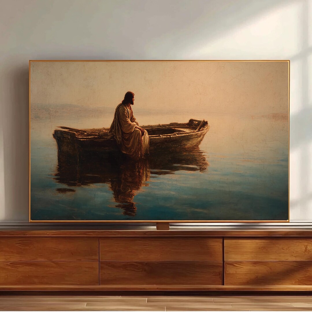 Jesus in Boat Frame TV Art, Christian Digital Download, Serene Faith ...