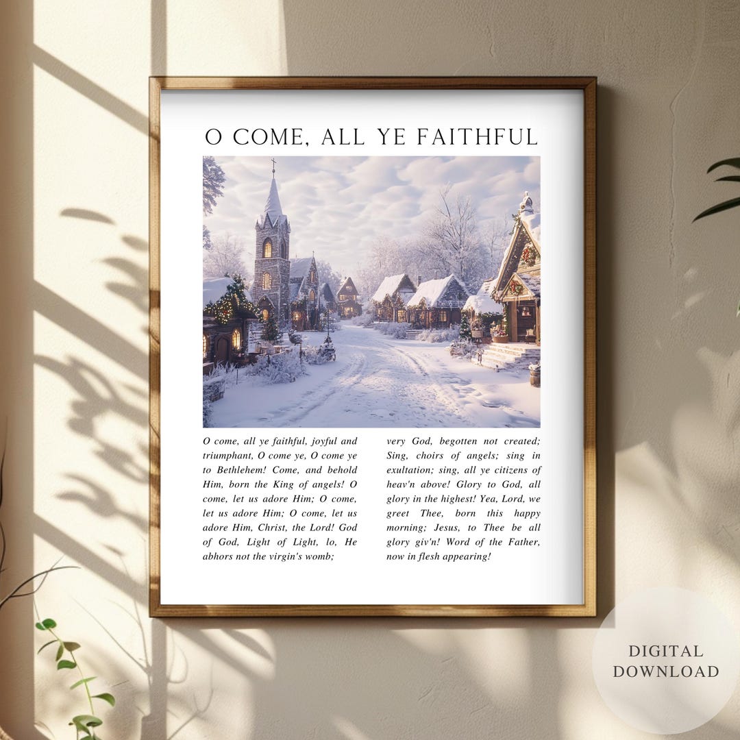 O Come All Ye Faithful Christmas Carol Printable Wall Art Vintage ...