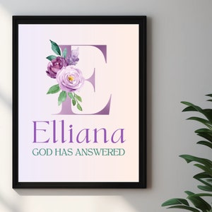 Custom Girls Room Name Sign PERSONALIZED Elliana Baby Name Meaning Wall ...