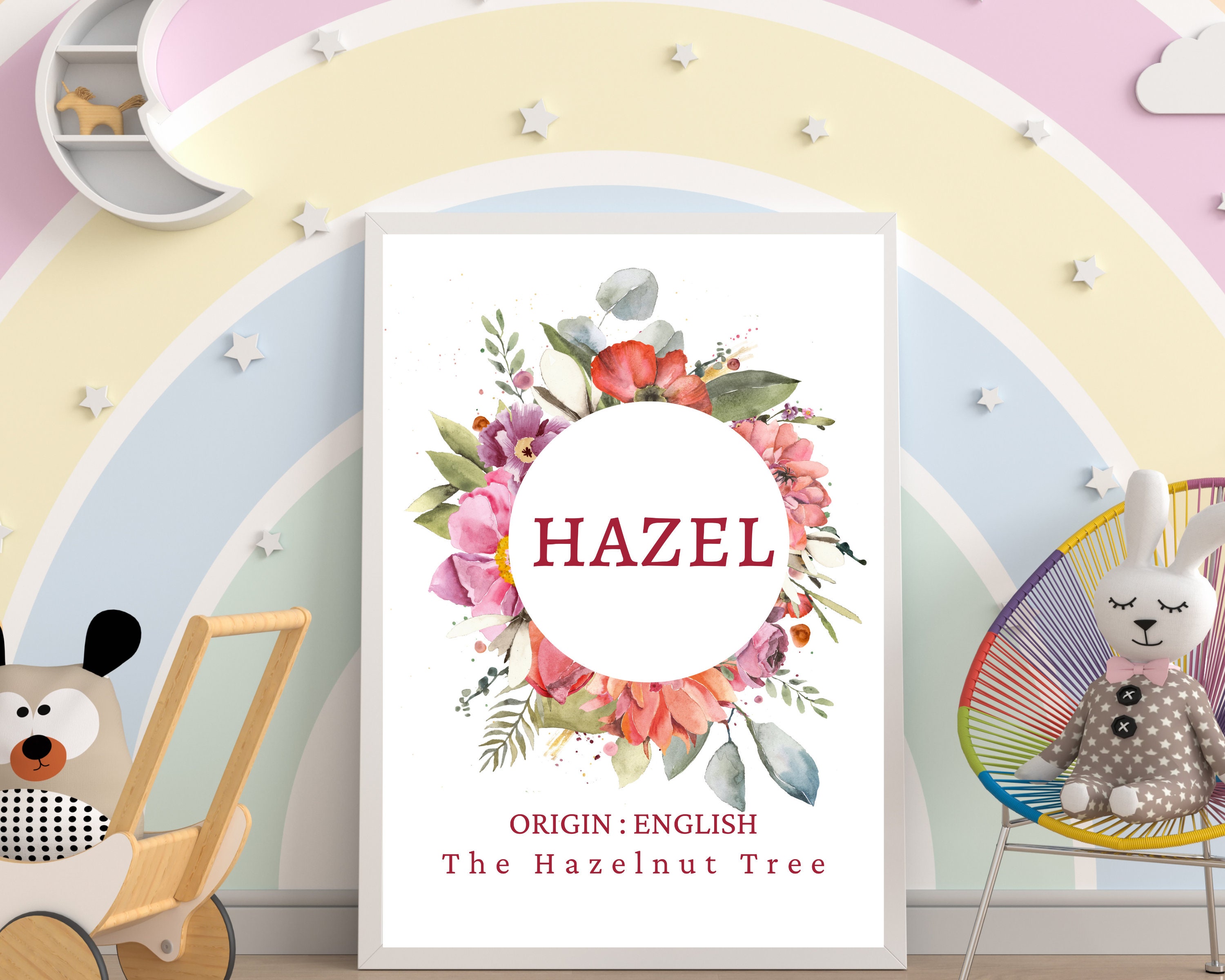Hazel Name Meaning Print Nursery Name Sigh Baby Room Name - Etsy