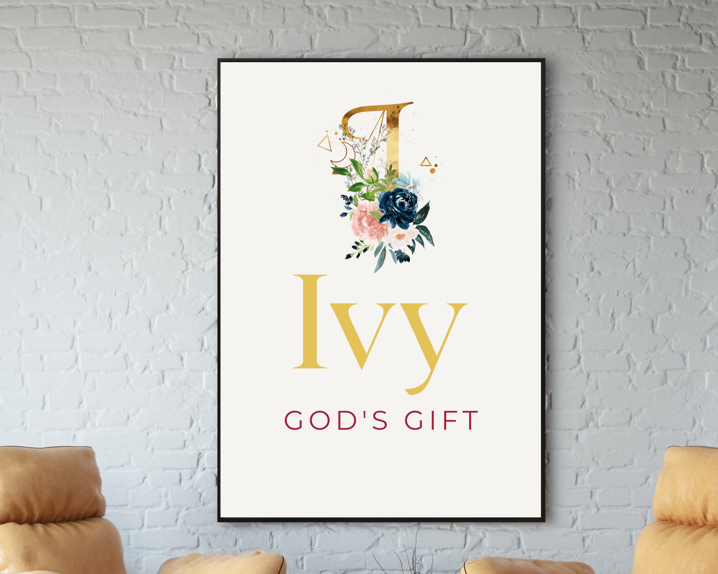 Ivy Floral Initial Nursery Print: Baby Name Meaning (digital Download ...