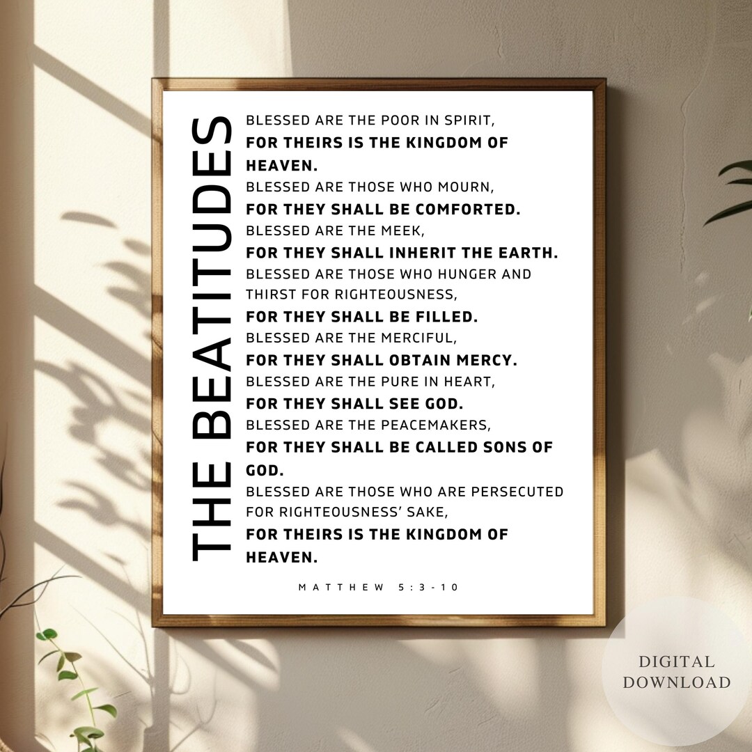 Minimalist "the Beatitudes" Wall Art Printable Matthew 5:3-10 Scripture ...