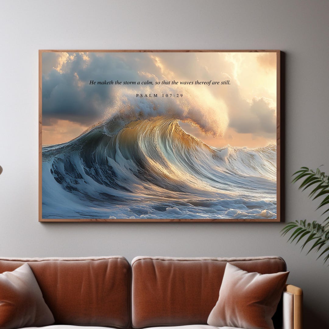 Vintage Christian Wall Art Printable Psalm 107 Waves Bible Verse Print ...