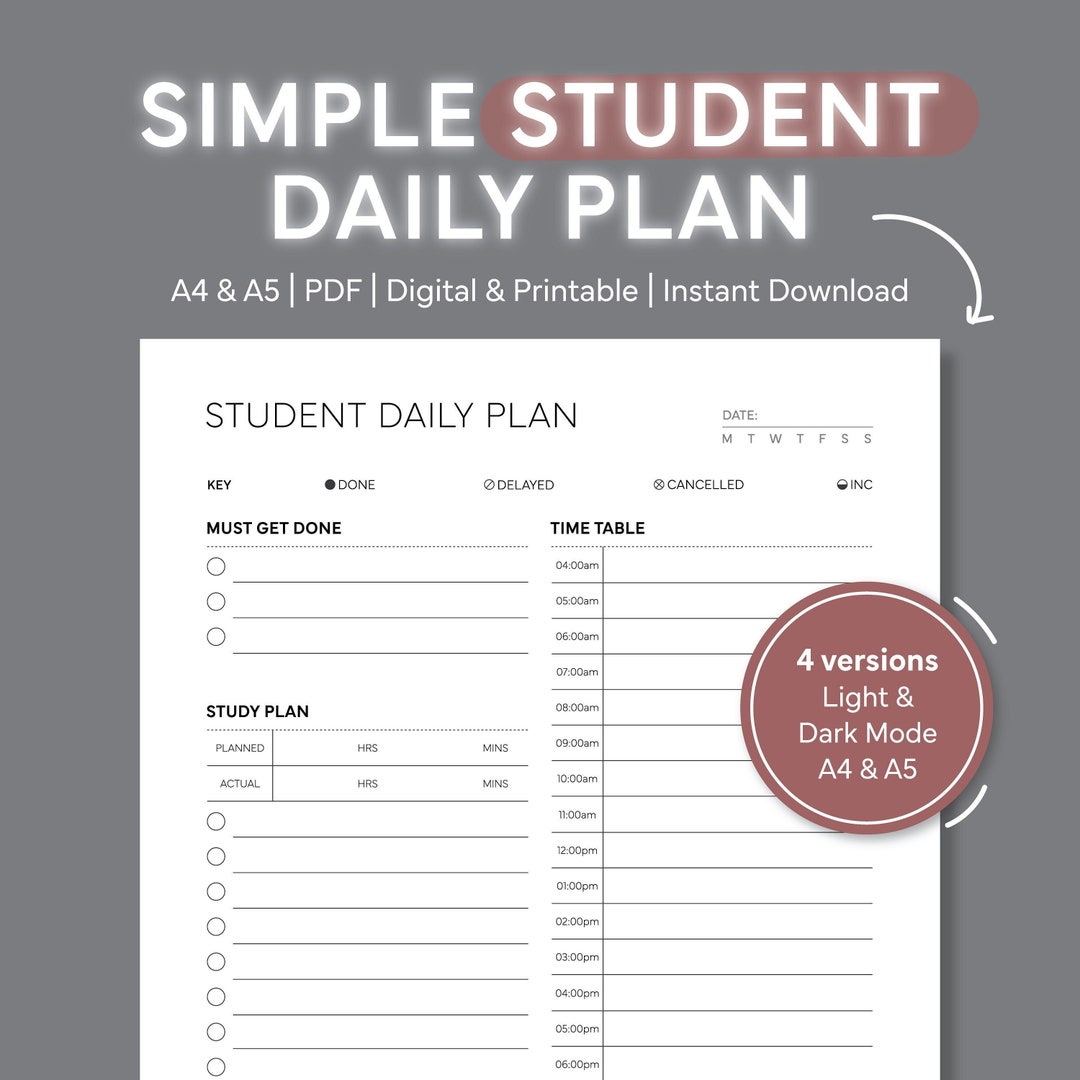 Student Daily Plan - Etsy