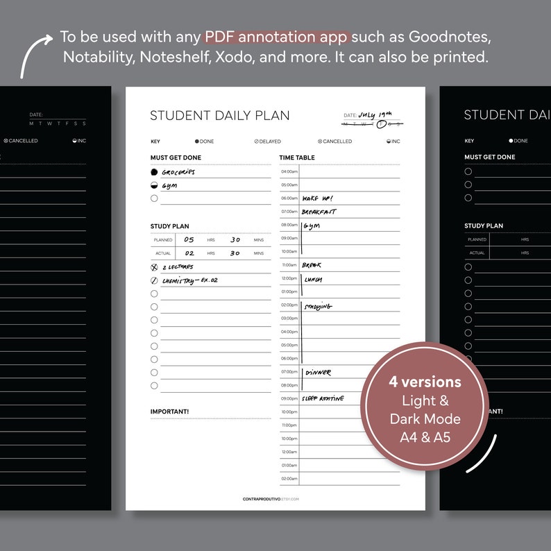Student Daily Plan - Etsy
