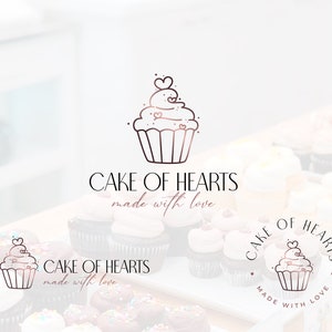 Patisserie Logo, Cupcake Hearts Logo, Cupcake Logo, Cake Logo, Sweet ...