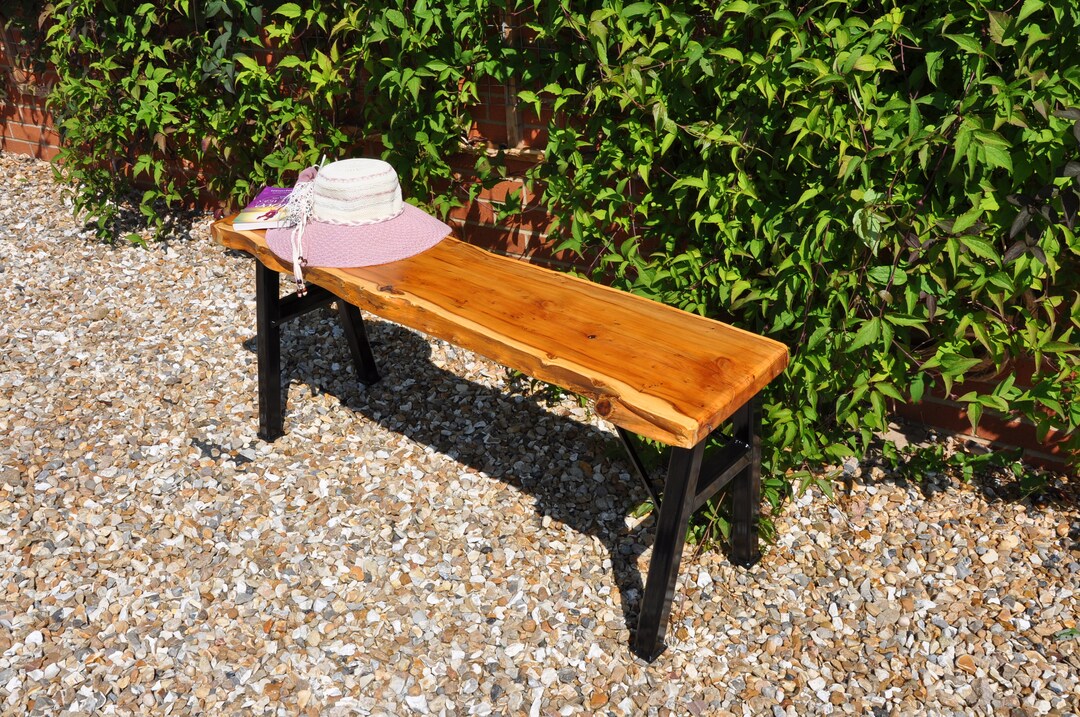 Garden Bench-seat-solid Yew Bench, Steel Rustic Bench, Patio Seat ...