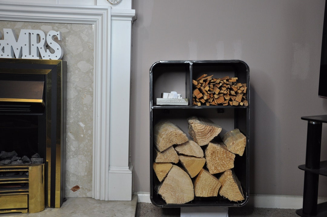 Industrial Modern Chic-log Holder-log Store-wall Mounted-kindling Store ...