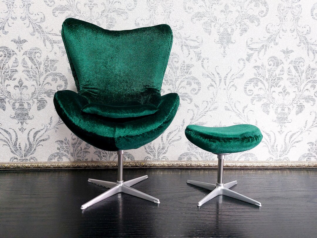 1/4 Egg Chair With Ottoman, Green Velvet, for 16 Dolls, BJD Furniture ...