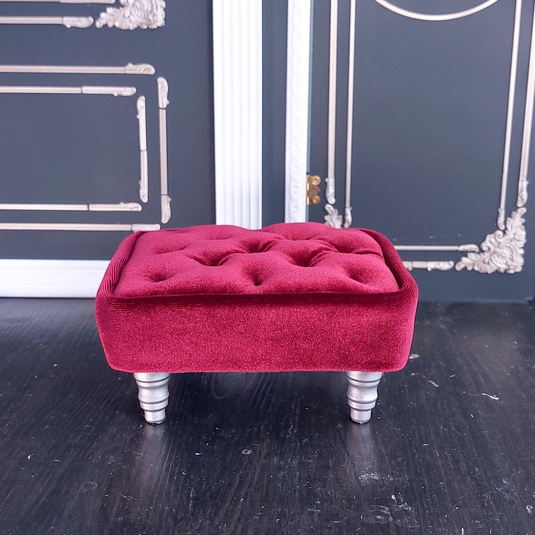 1/4 Chesterfield Ottoman, Burgundy Velvet, for 16 Dolls, BJD Furniture ...
