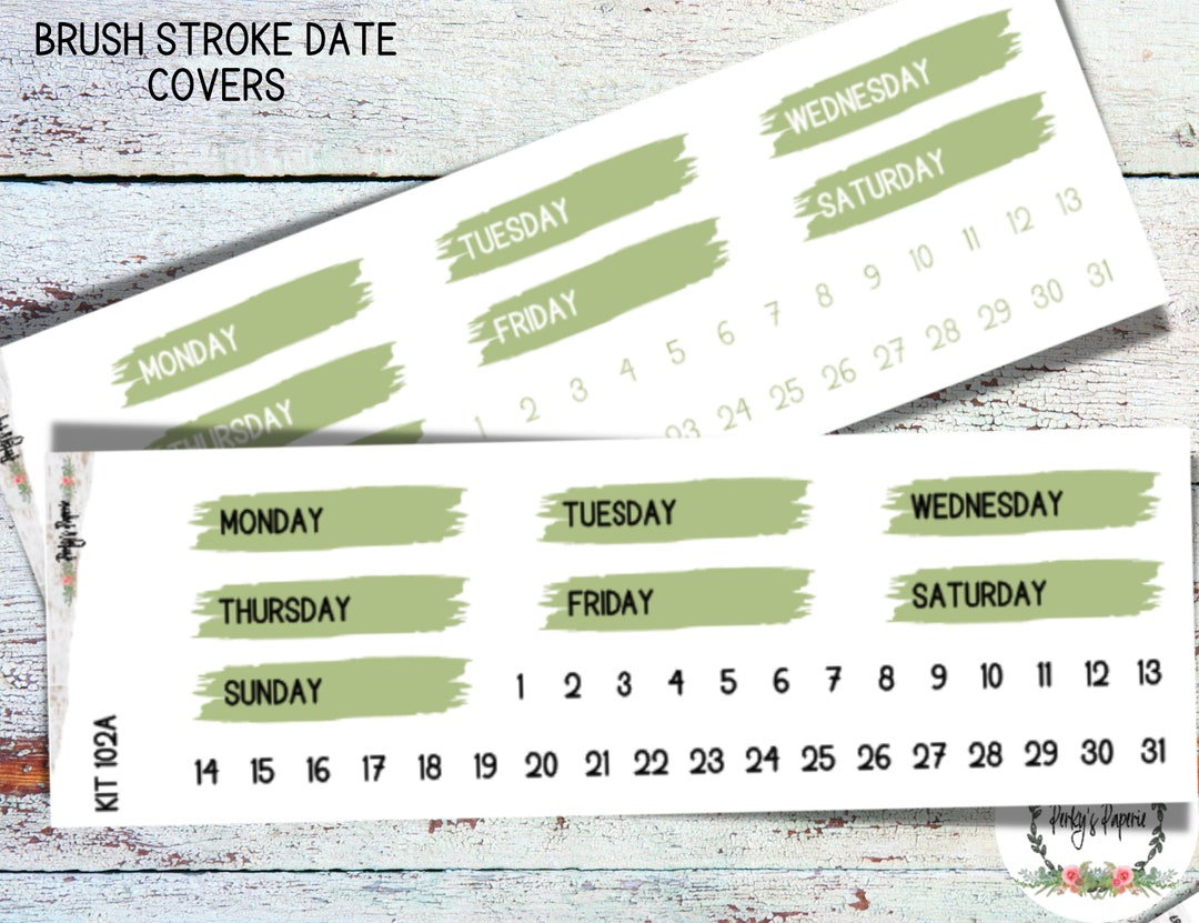 Vertical Planner Brush Stroke Date Covers Colorful Planner Stickers Kit ...